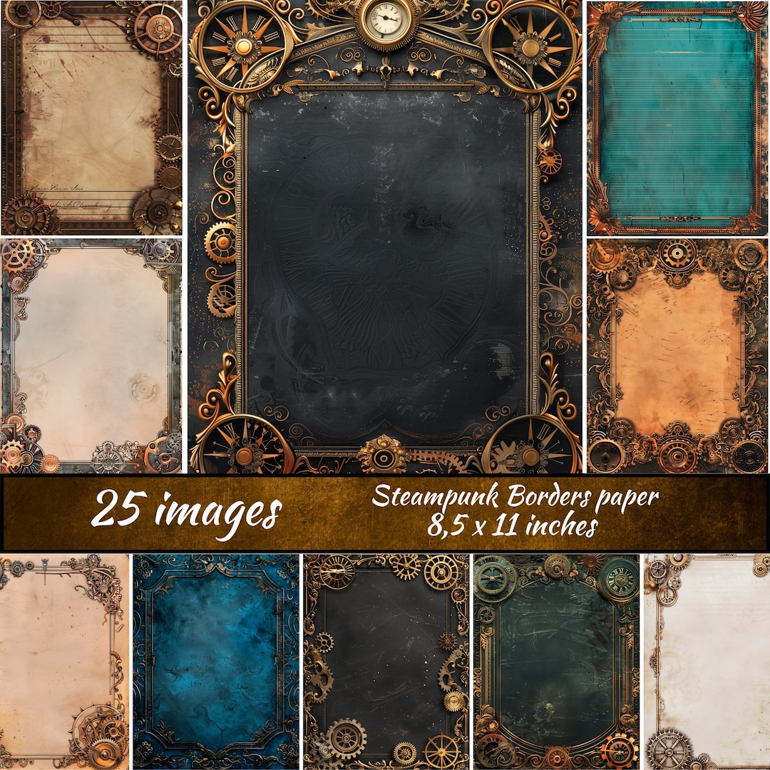 Steampunk Borders Paper, Digital Grunge Backdrops,printable, Industrial ...