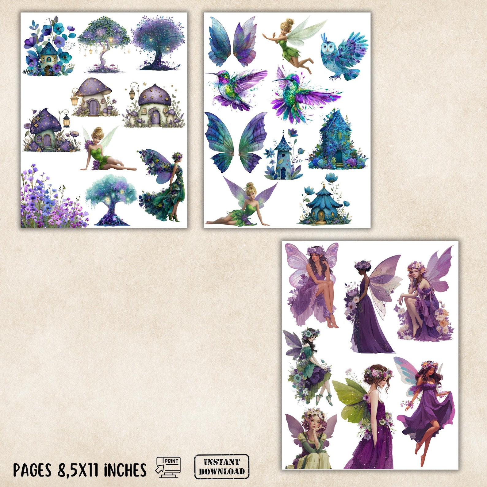 Printable Fairies Junk Journal Pages, Fairy Fussy Cut, Scrapbook ...