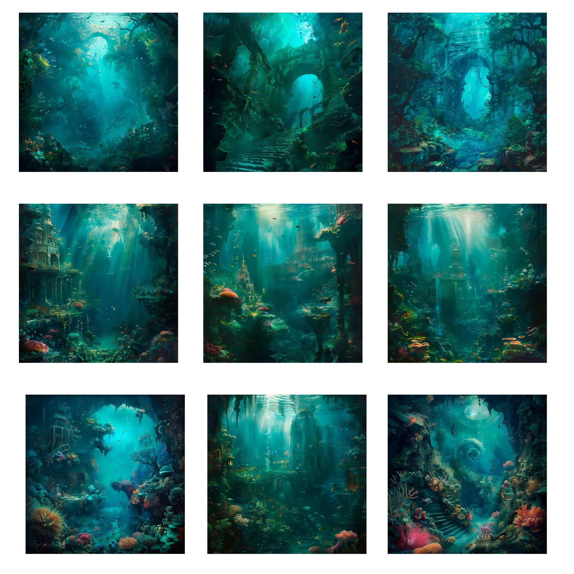 Mystical Underwater Digital Paper, Download Magic Background Scrapbook ...