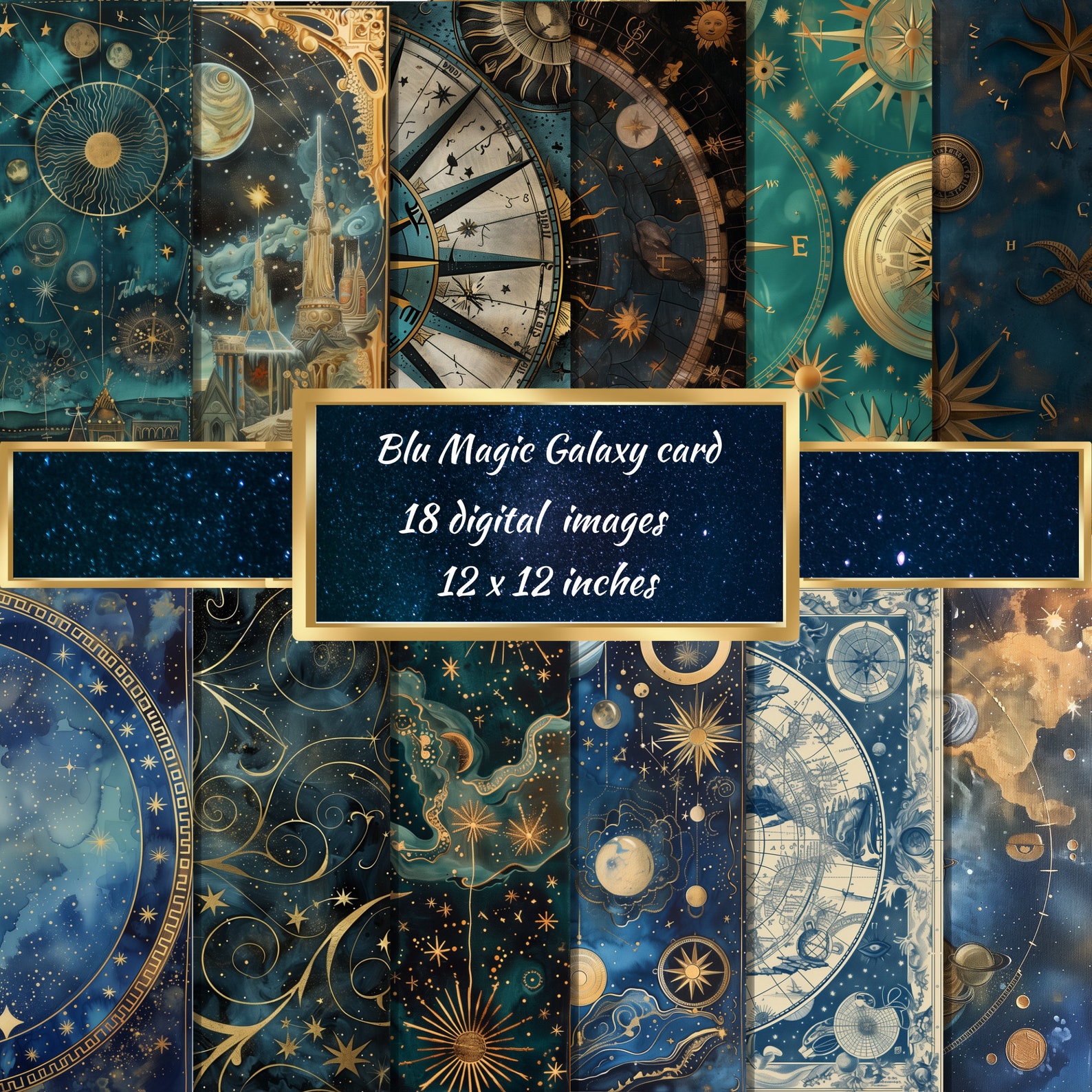 Blu Galaxy Magic Digital Paper, Download Celestial, Printable Galaxy ...