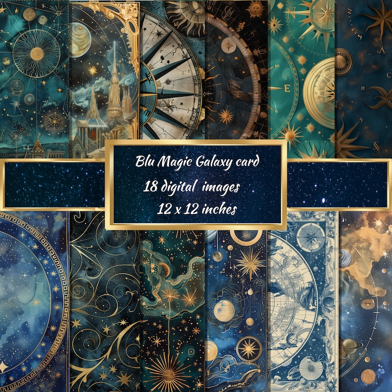 Blu Galaxy Magic Digital Paper, Download Celestial, Printable Galaxy ...