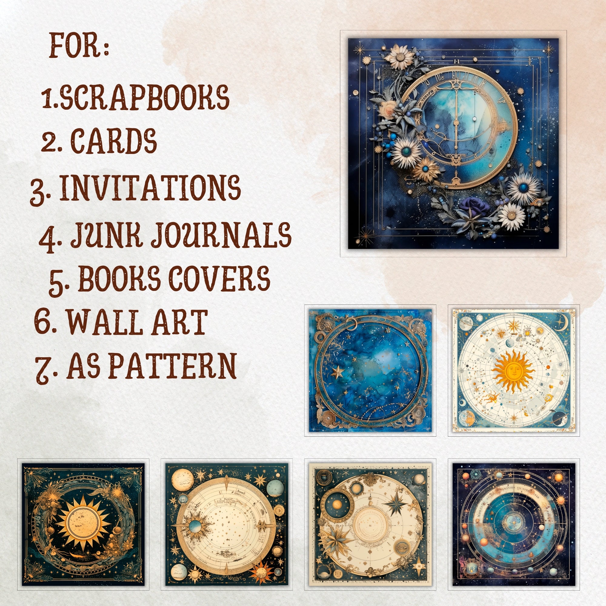 Magical Galaxy Digital Paper, Download Zodiac Printable Scrapbook Paper ...