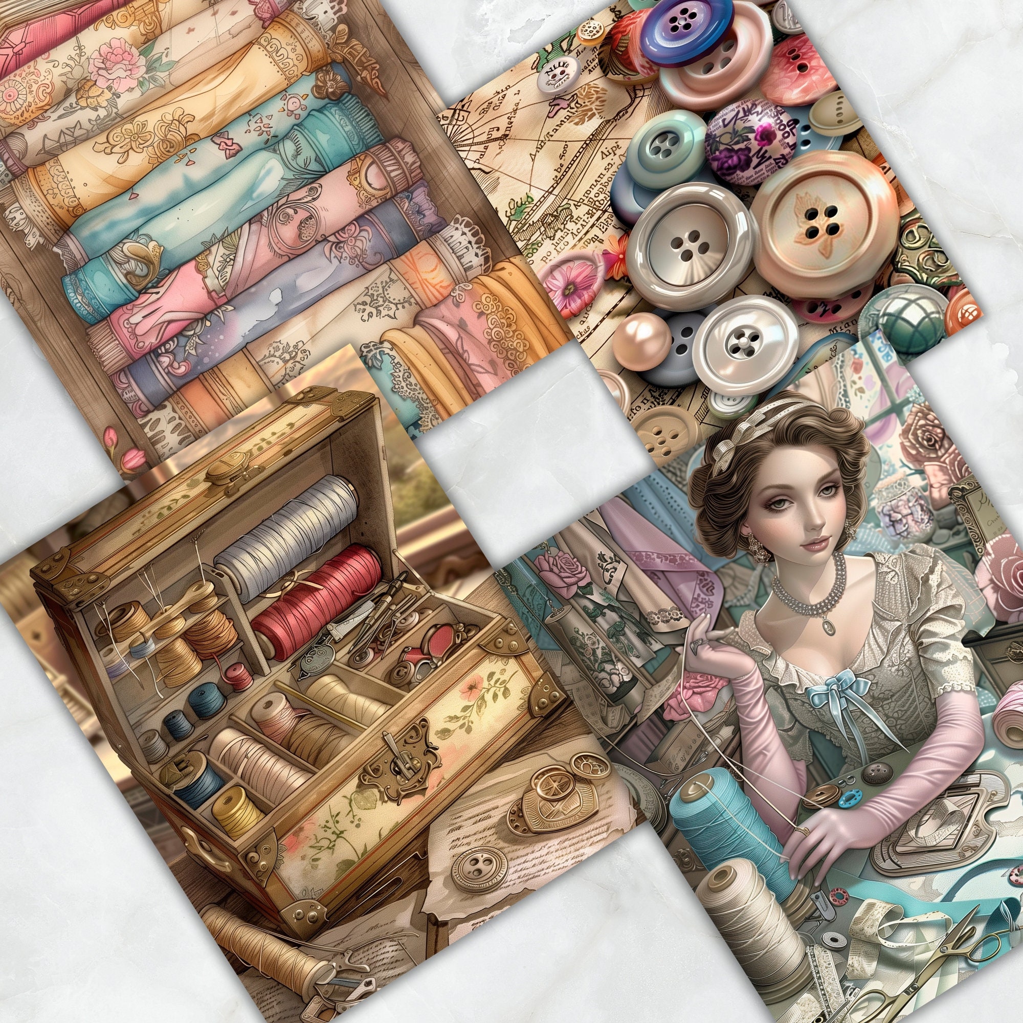 Sewing Junk Journal Pages, Scrapbook Paper Kit, Seamstress Printable ...