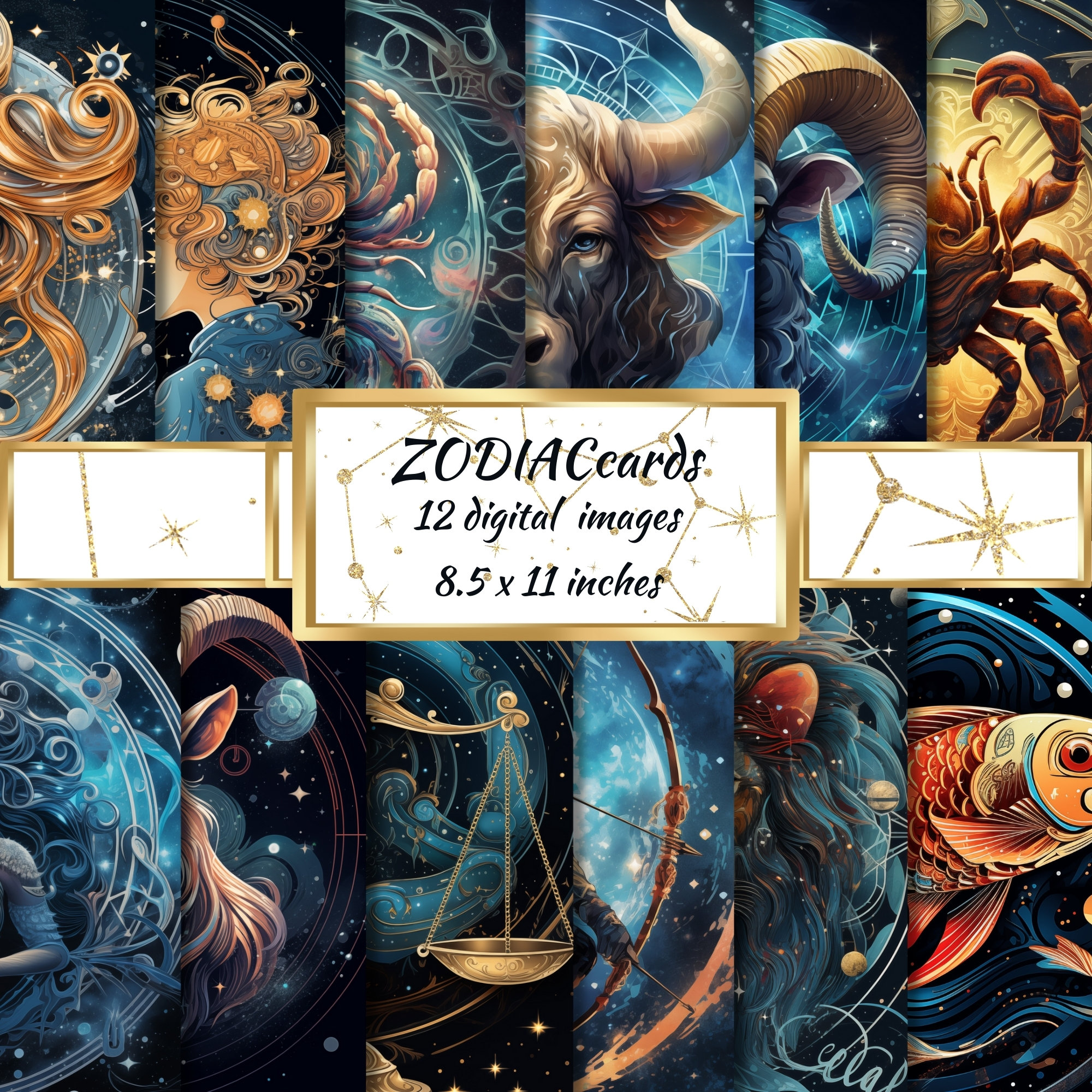 Zodiac Digital Printable Paper, Horoscope Sign Download, Astrological ...