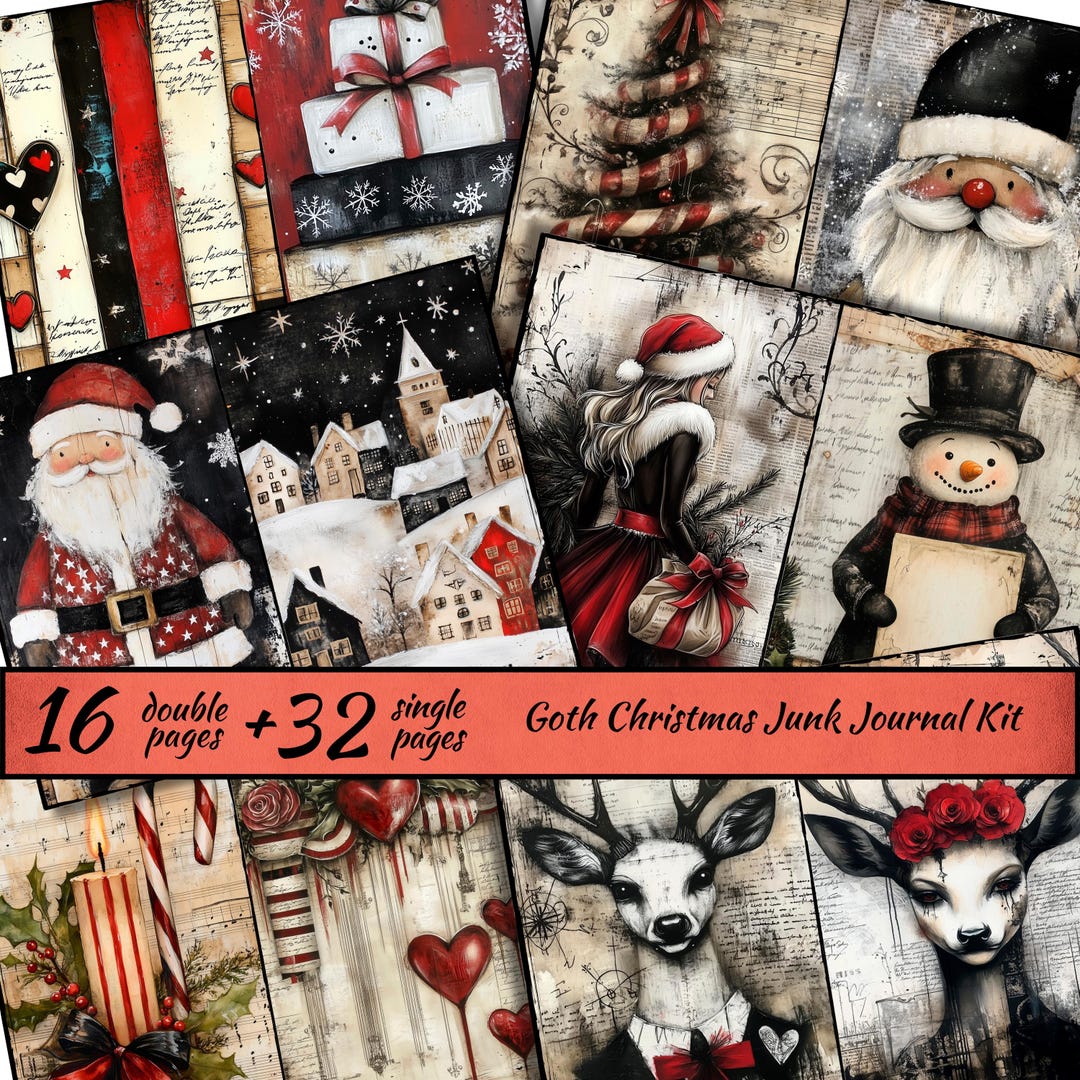 Whimsical Christmas Printable Junk Journal Kit, Digital Scrapbook ...