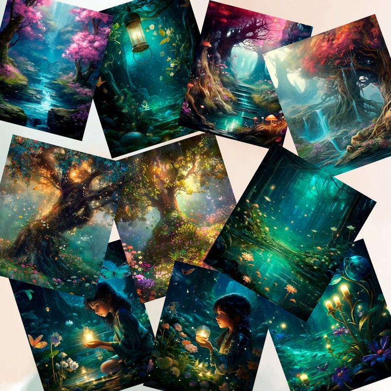 Magical Fairy Kingdom Digital Paper, Printable Fairy Forest Background ...