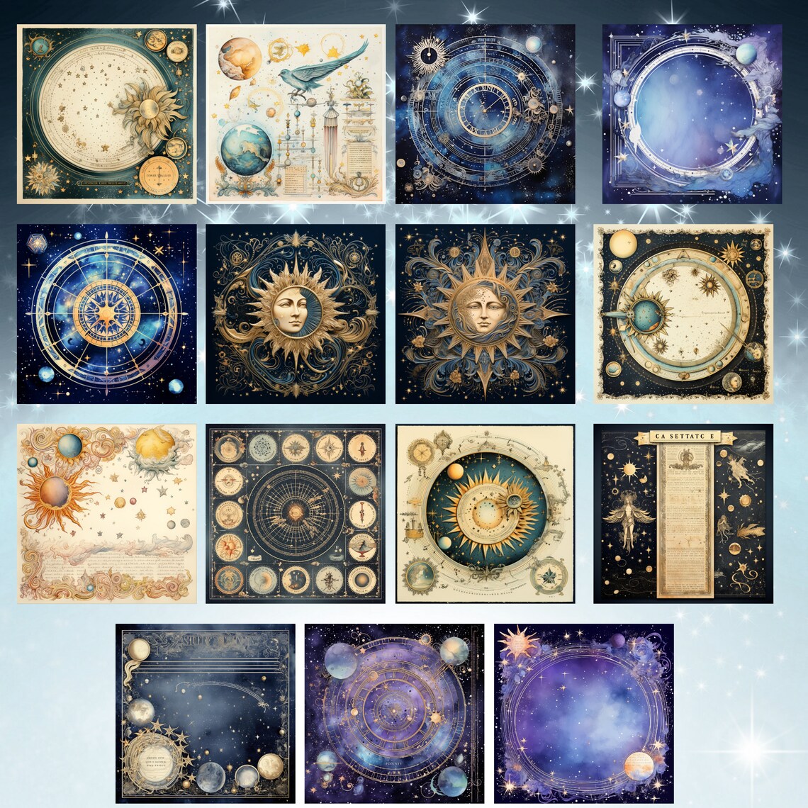 Magic Galaxy Digital Paper, Download Zodiac Printable Scrapbook Paper ...