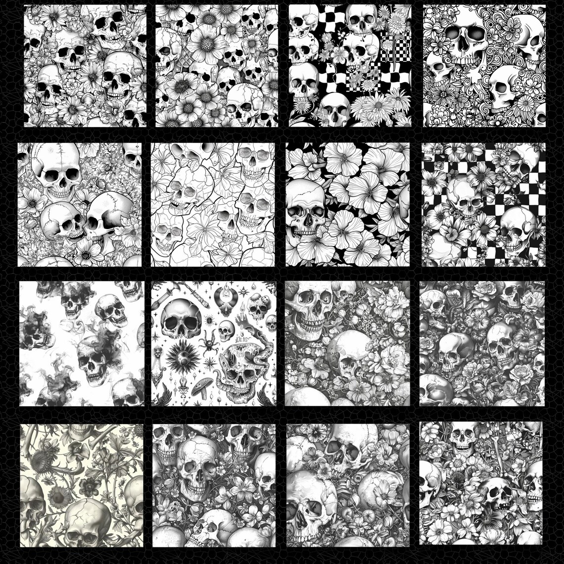 Tattoo Seamless Digital Pattern , Tattoo Themed Patterns, Skull ...