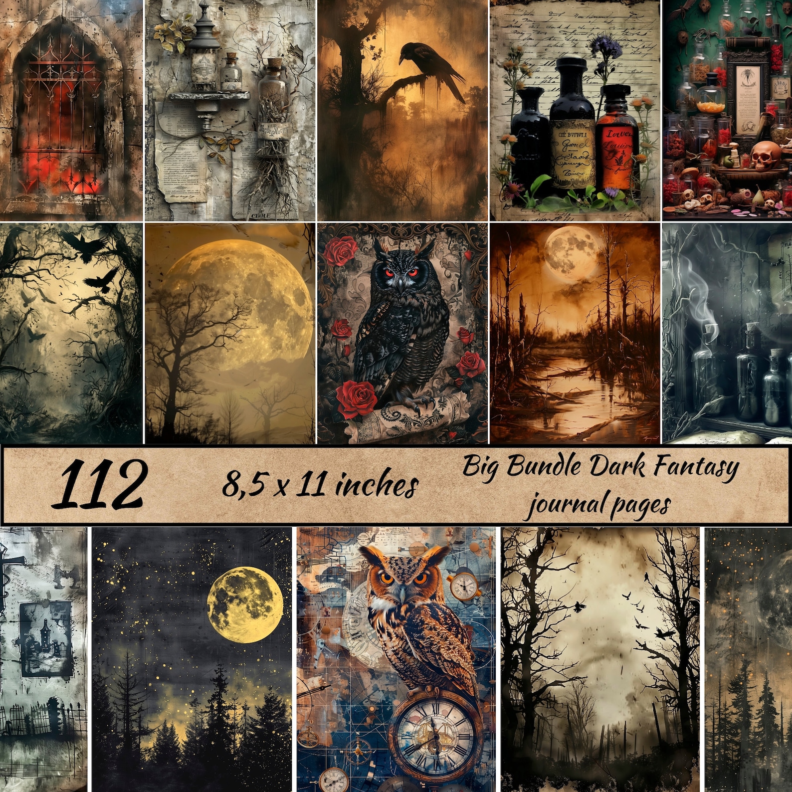 Big Bundle Dark Fantasy Journal Page, Dark Creepy Forest, Halloween ...