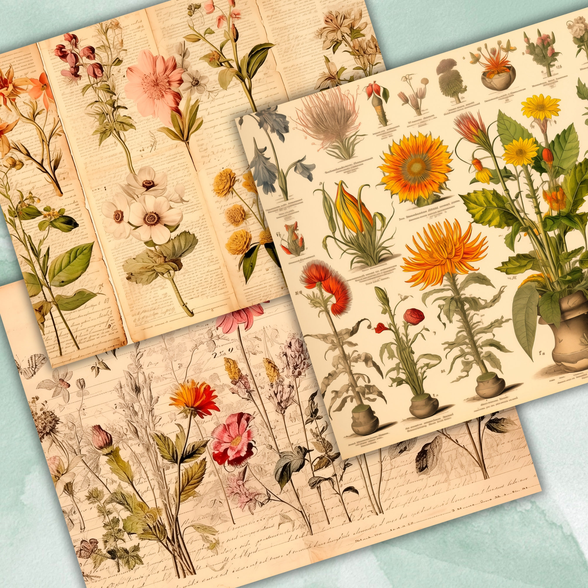 Botanical Herbs Junk Journal Pages, Vintage Plant Ephemera Herbal ...