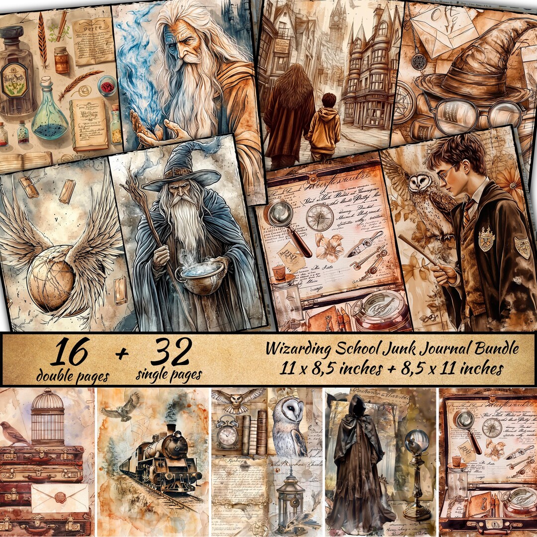 Magic School Junk Journal Bundle, School of Wizards Collage Sheets ...