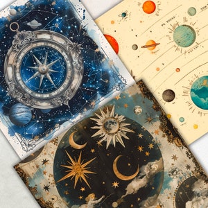 Vintage Celestial Digital Cards, Download Galaxy Paper, Zodiac ...