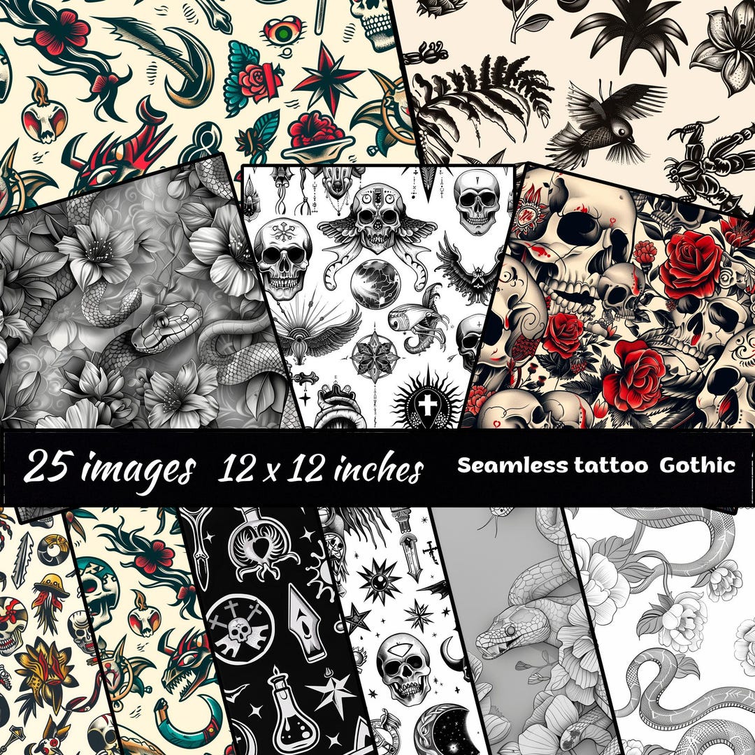 Tattoo Themed Patterns, Seamless Skull Halloween Scrapbook Paper, Goth ...