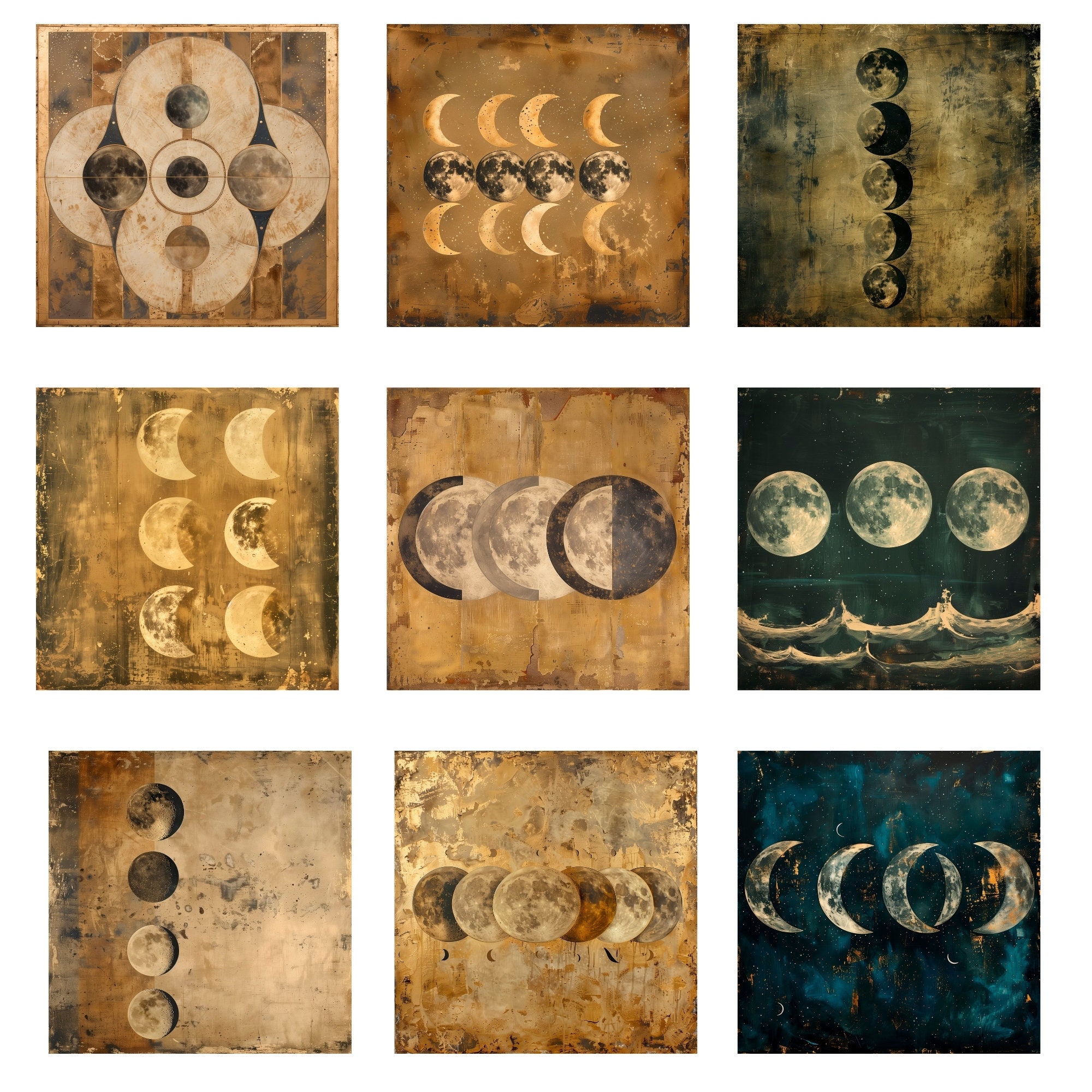 Magical Moon Phase Printable,shabby Chic Digital Paper Pack,moon Phases ...