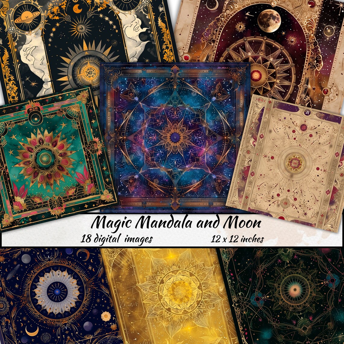 Magic Mandala and Moon, Download Moon Printable Scrapbook Paper ...