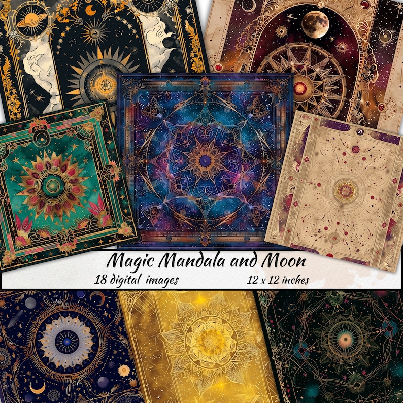 Magic Mandala and Moon, Download Moon Printable Scrapbook Paper ...