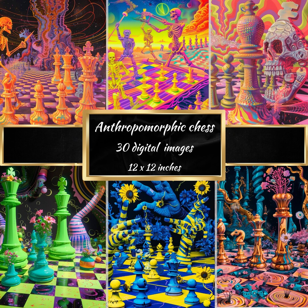 Anthropomorphic Chess Figurines, Anthropomorphic Digital Paper, Digital ...