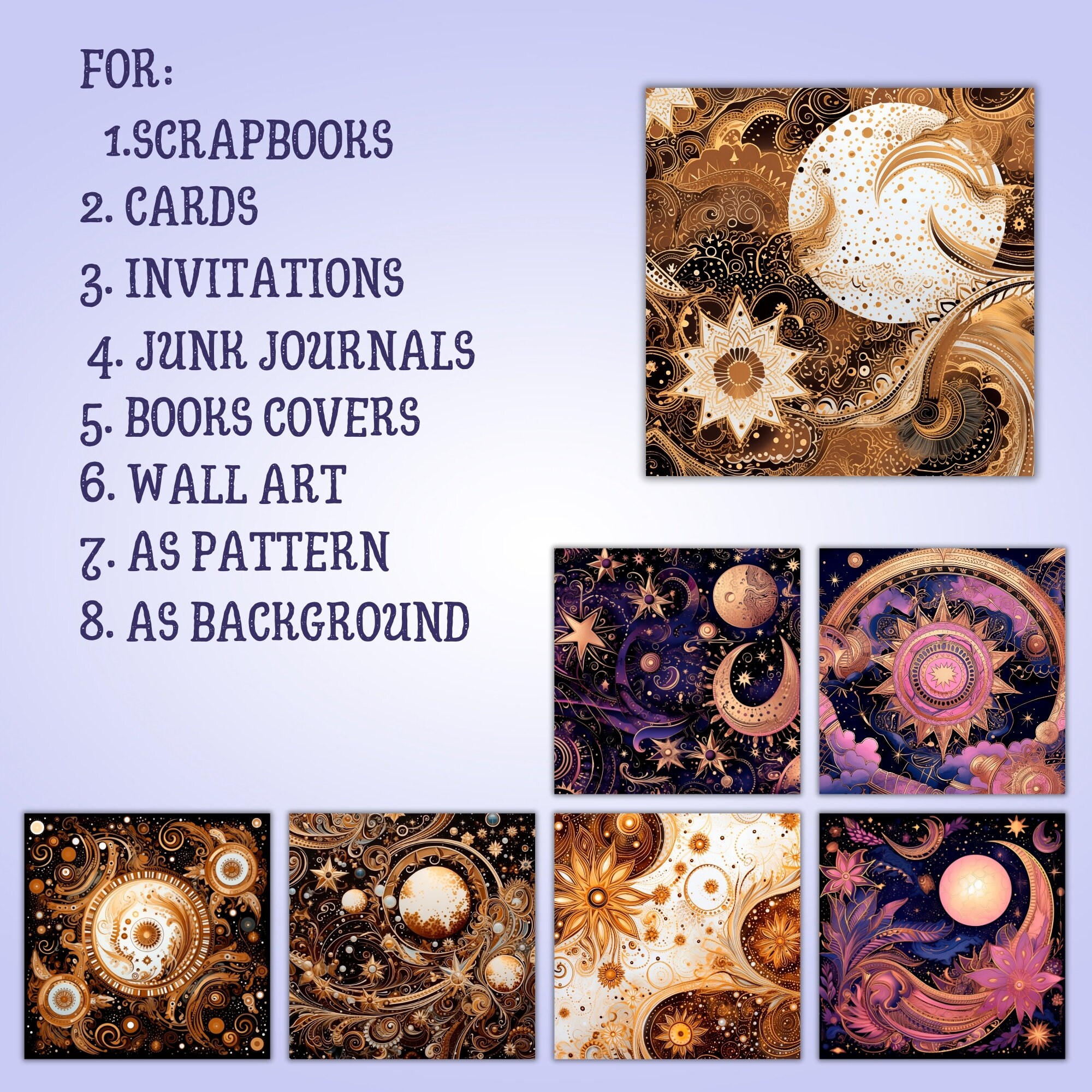 Celestial Galaxy Bundle Printable Papers, Download Printable Scrapbook ...