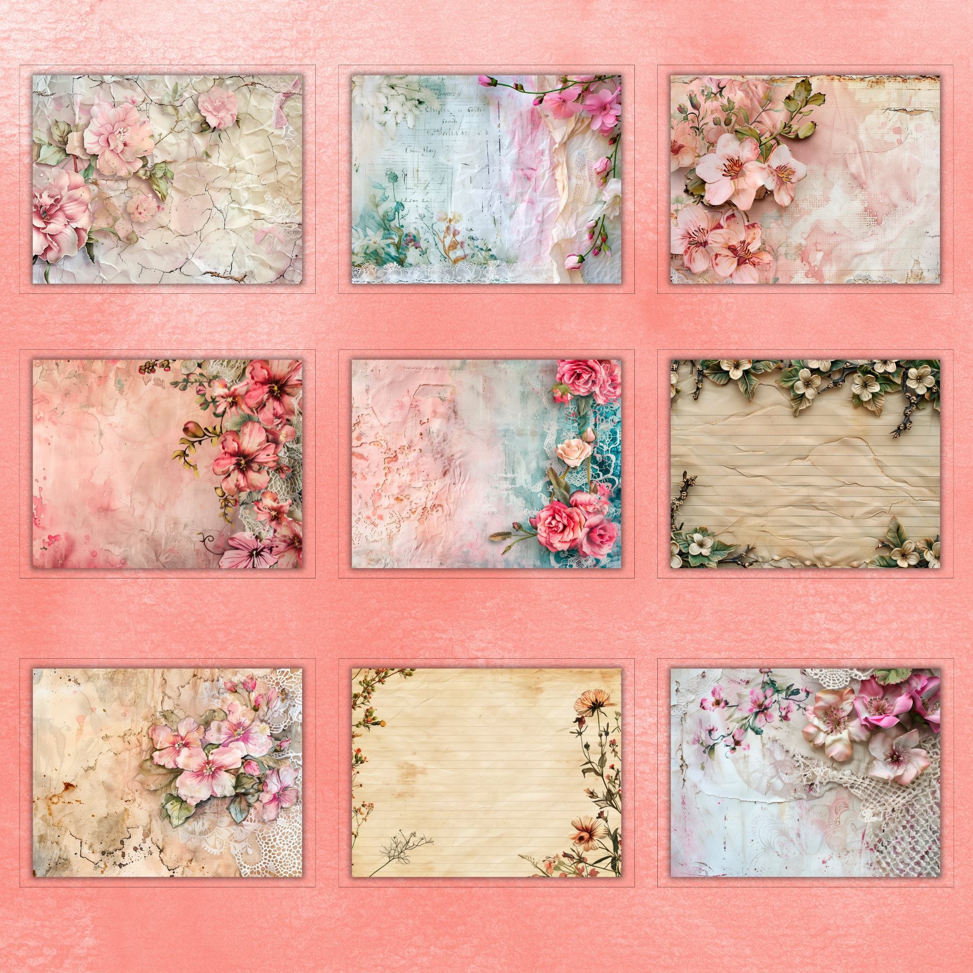 Vintage Flora Lace Junk Journal Kit, Printable Collage Sheet, Antique ...