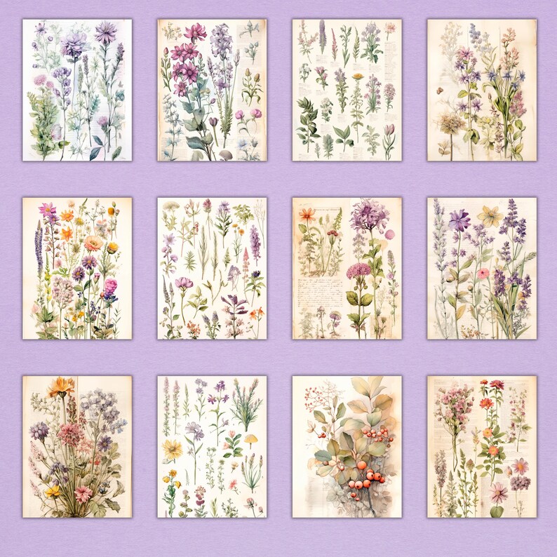 Digital Herbal Scrapbook Kit Vintage Botanical Ephemera Flower ...