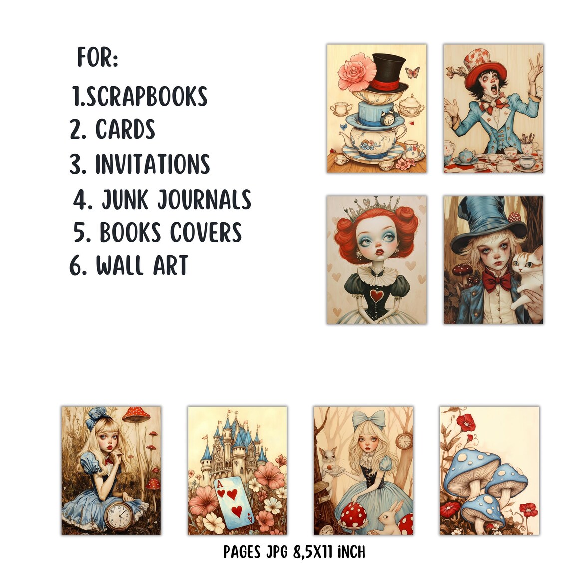 Alice Adventures Junk Journal Kit, Alice in Wonderland Printable, Mad ...