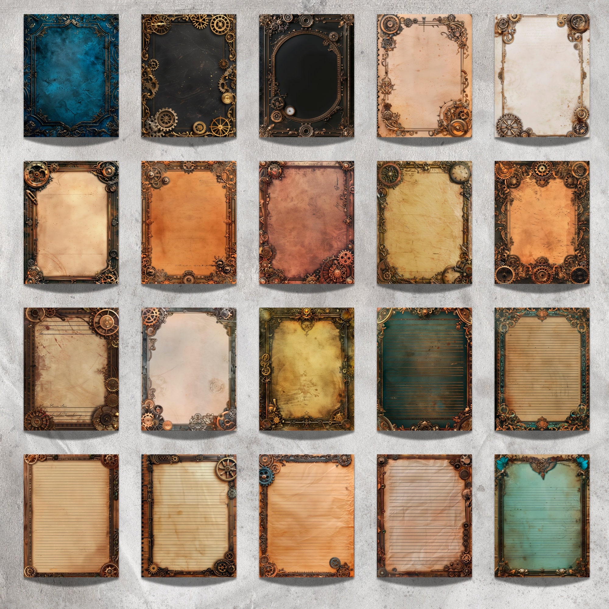 Steampunk Borders Paper, Digital Grunge Backdrops,printable, Industrial ...