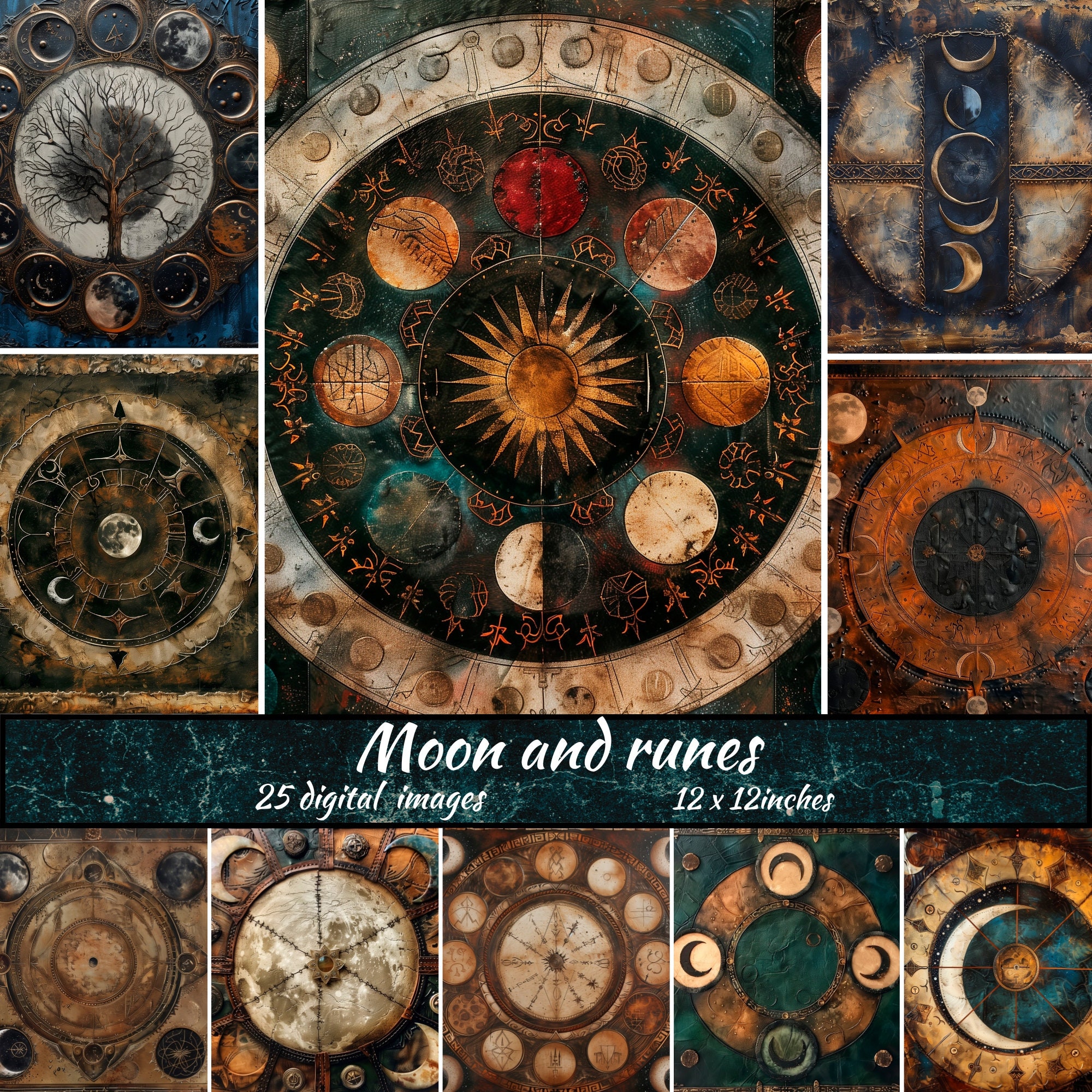 Moon and Runes Digital Paper, Download Moon Printable Scrapbook Paper ...