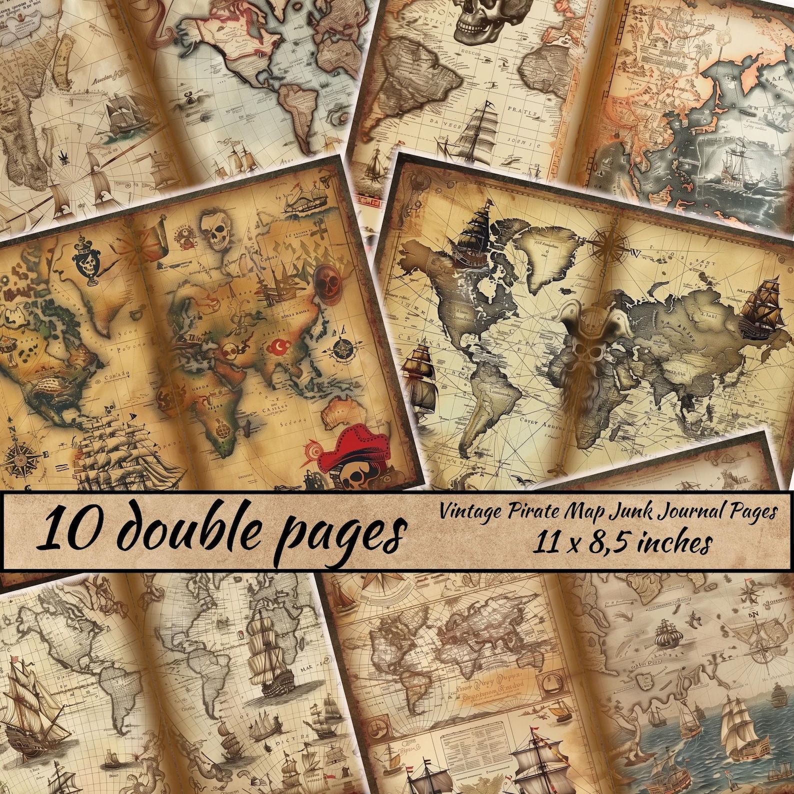 Vintage Pirates Junk Journal Pages, Nautical Junk Journal, Pirates Ship ...