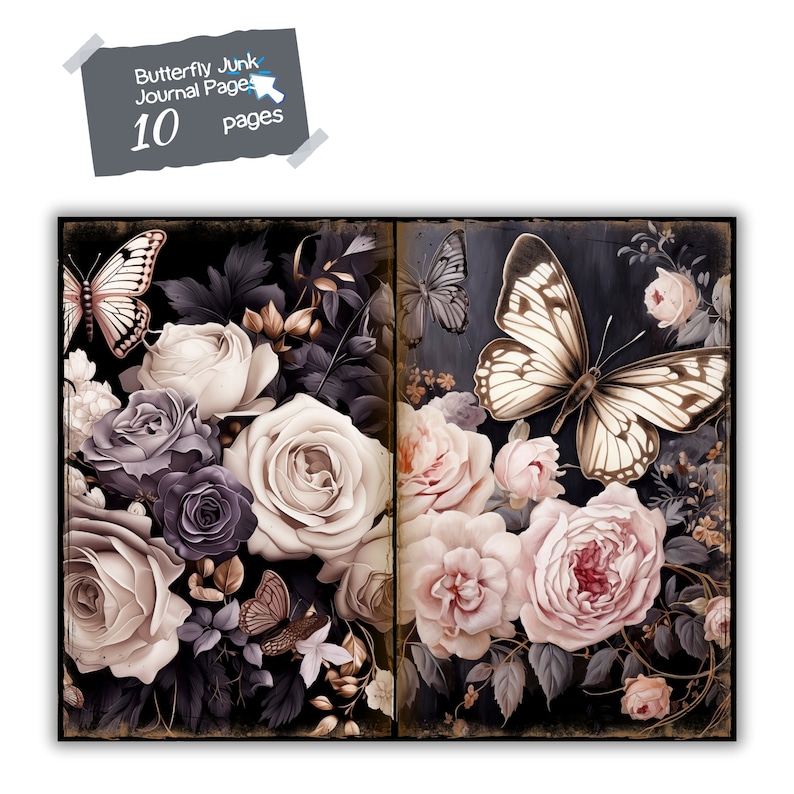 Butterfly Junk Journal Pages, Floral Scrapbook Paper, Printable Collage ...