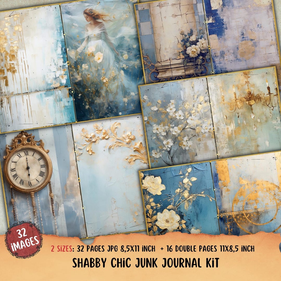 Shabby Chic Junk Journal Kit, Printable Ephemera, Paper Craft, Collage ...