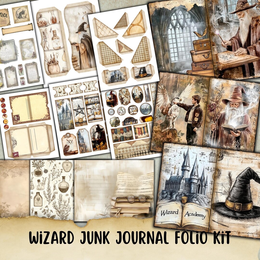 Wizard Junk Journal Folio Kit, Wizard Digital Collage Sheets, Magic ...