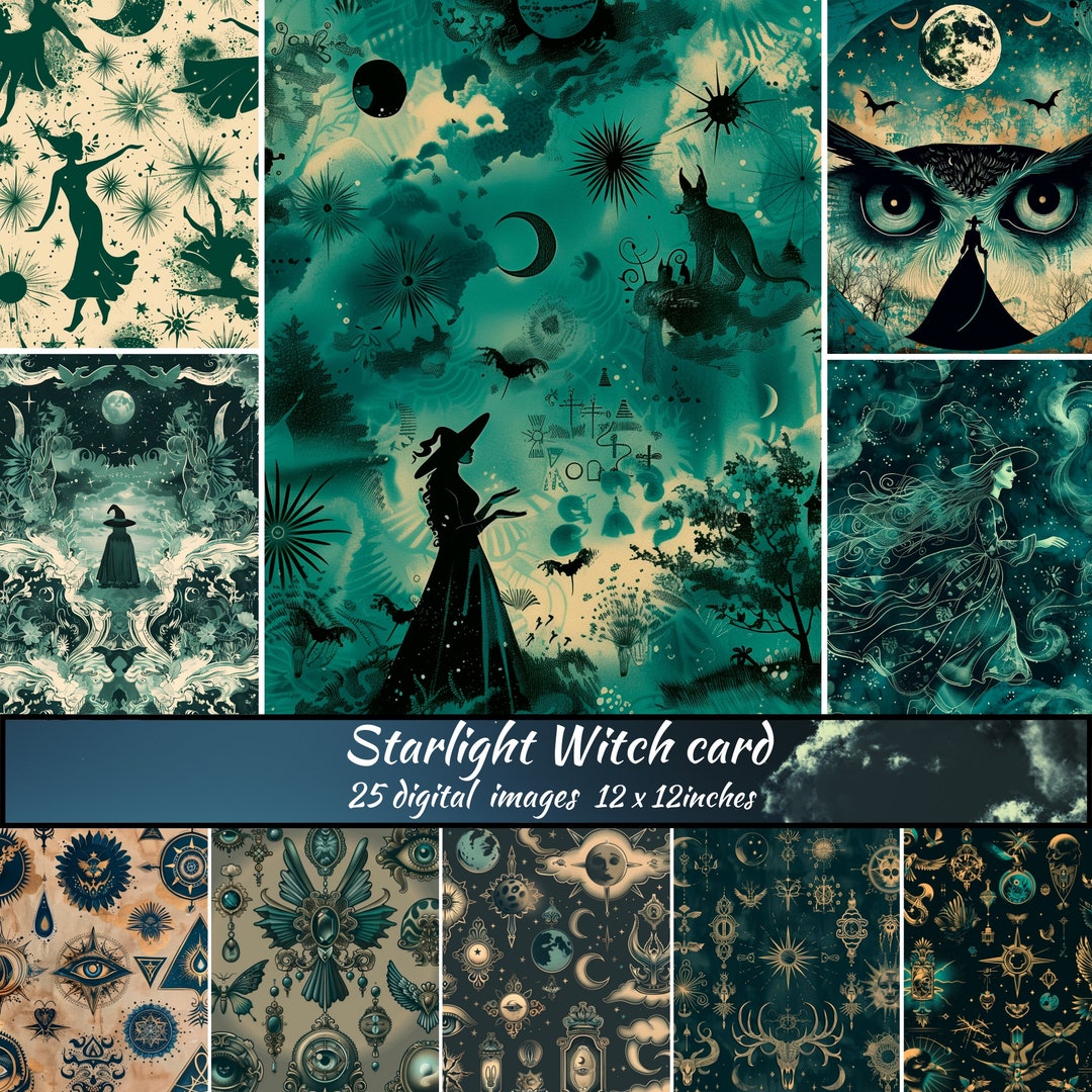 Starlight Witch Digital Paper, Witch Junk Journal Paper Pack, Printable ...