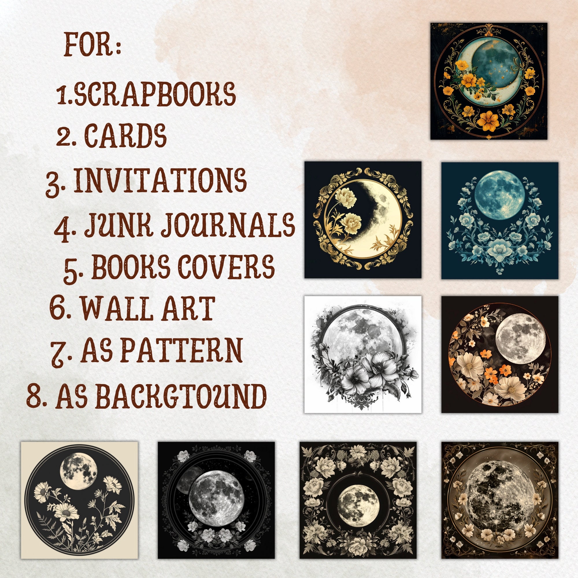 Enchanted Moon Digital Cards, Download Celestial Printable Scrapbook ...