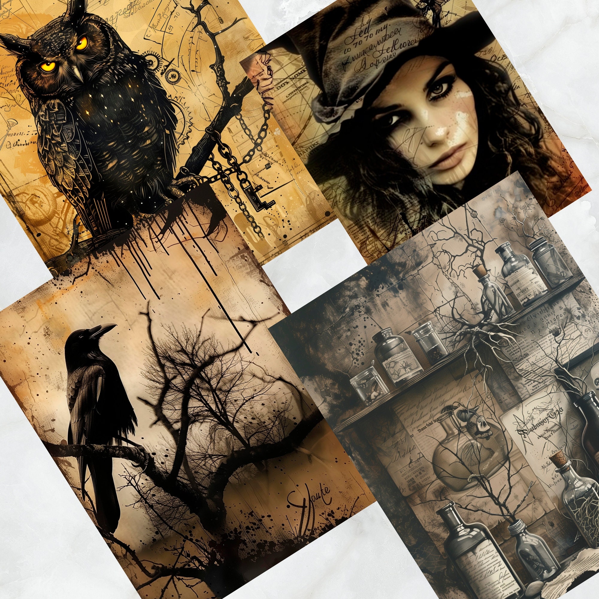 Big Bundle Dark Fantasy Journal Page, Dark Creepy Forest, Halloween ...