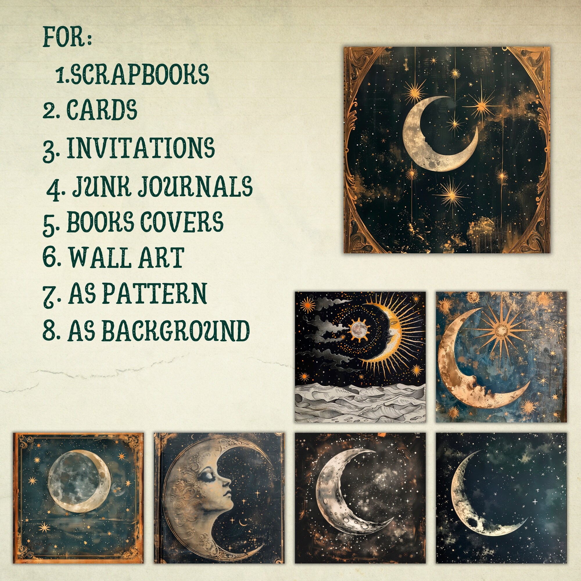 Retro Moon Pages Digital, Download Moon Junk Journal, Printable Lunar ...