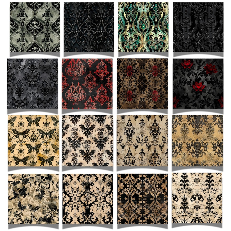Black Gothic Seamless Digital Paper, Skull Halloween Scrapbook Paper ...