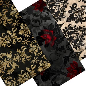 Vintage Gothic Seamless Digital Paper, Skull Halloween Scrapbook Paper ...