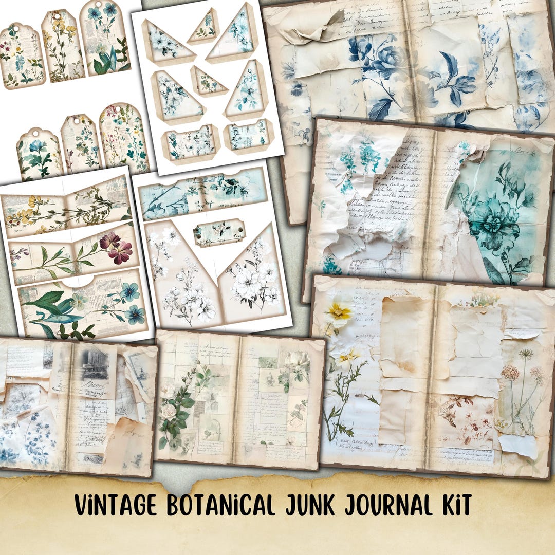 Vintage Floral Junk Journal Folio Kit, Shabby Chic Junk Journal ...