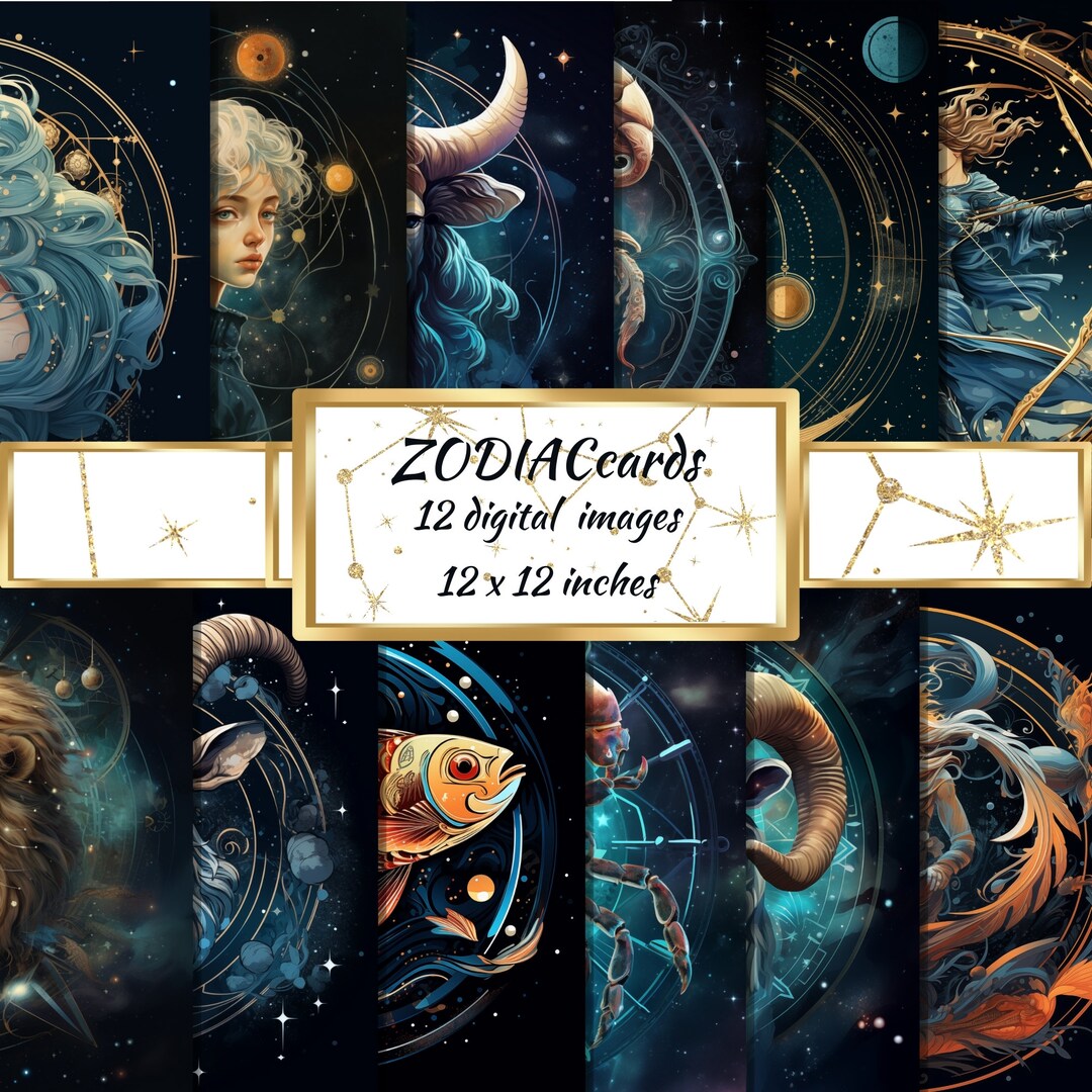 Magic Galaxy Digital Zodiac Sign Cards, Images for Commercial Use ...