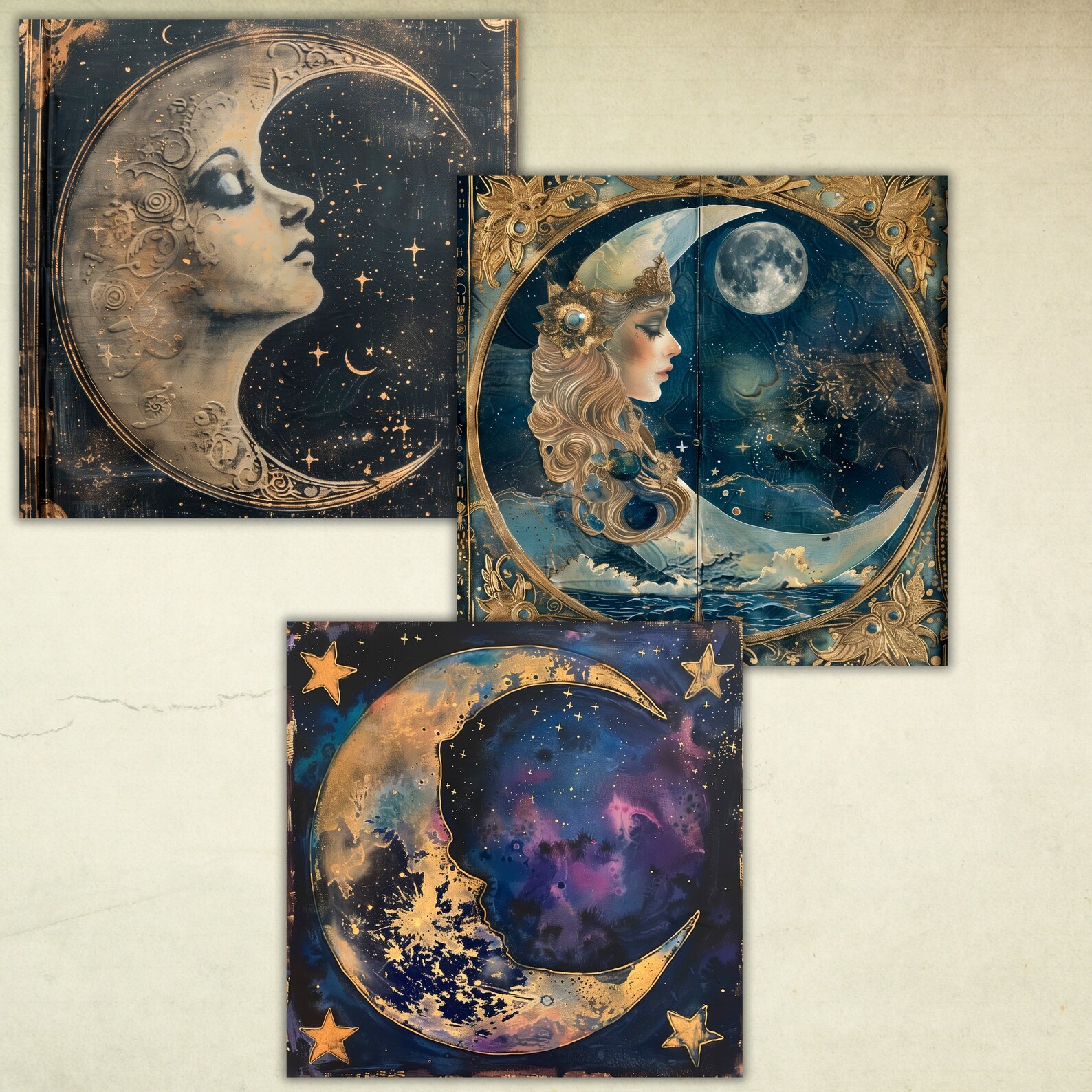 Retro Moon Pages Digital, Download Moon Junk Journal, Printable Lunar ...