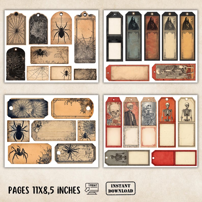 Gothic Printable Ephemera, Spooky Journal Tags, Scrapbook Paper ...
