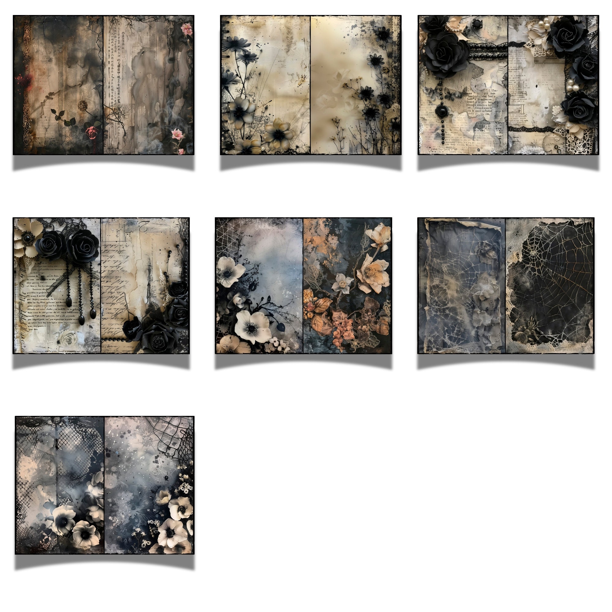 Black Lace Junk Journal Bundle, Gothic Fabric Scrapbook Page, Mixed ...