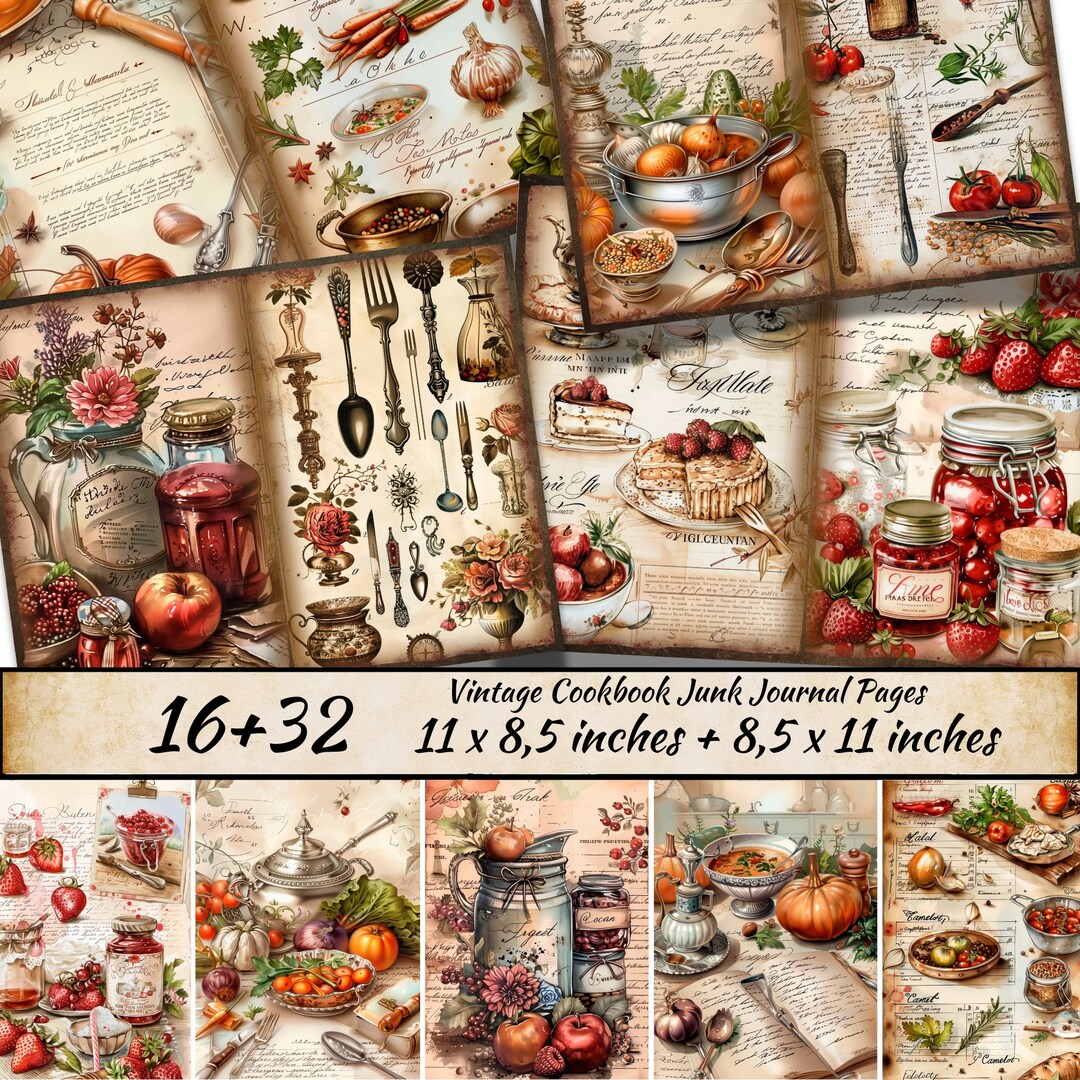 Old Kitchen Junk Journal Kit, Cookbook Printable, Cooking Baking ...