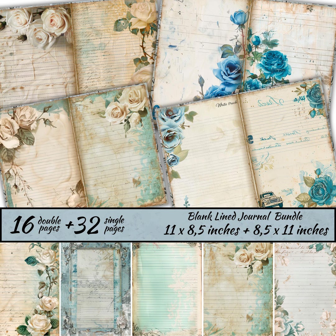 Blank Lined Journal Pages Bundle, Printable Paper for Junk Journal ...
