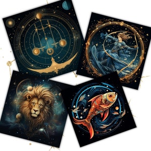 Magic Galaxy Digital Zodiac Sign Cards, Images for Commercial Use ...