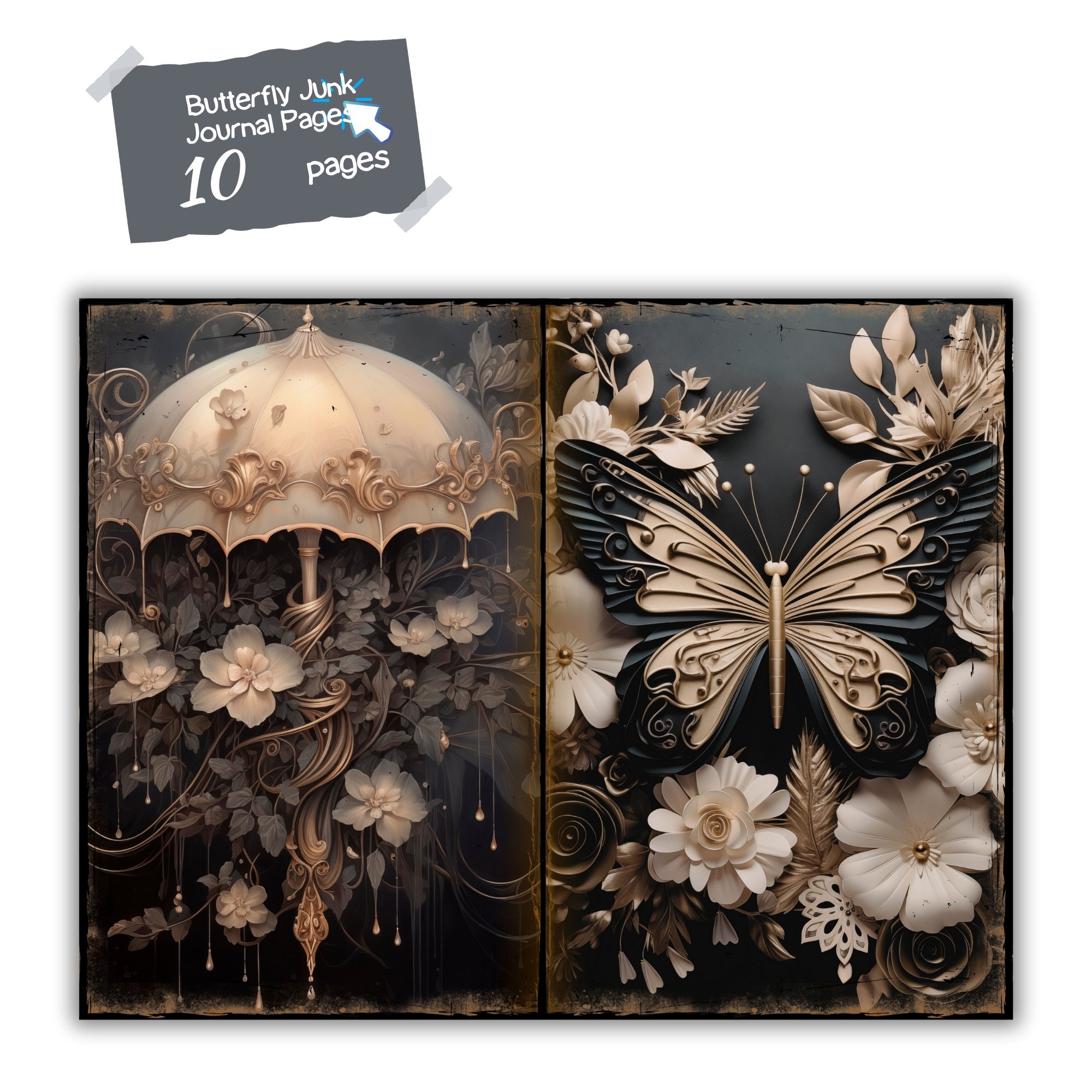 Butterfly Junk Journal Pages, Floral Scrapbook Paper, Printable Collage ...