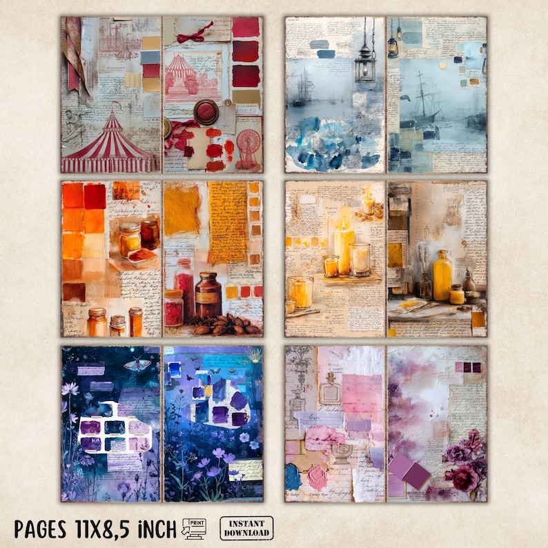 Paint Swatch Junk Journal Pages, Vintage Ledger, Scrapbook Kit, Art ...