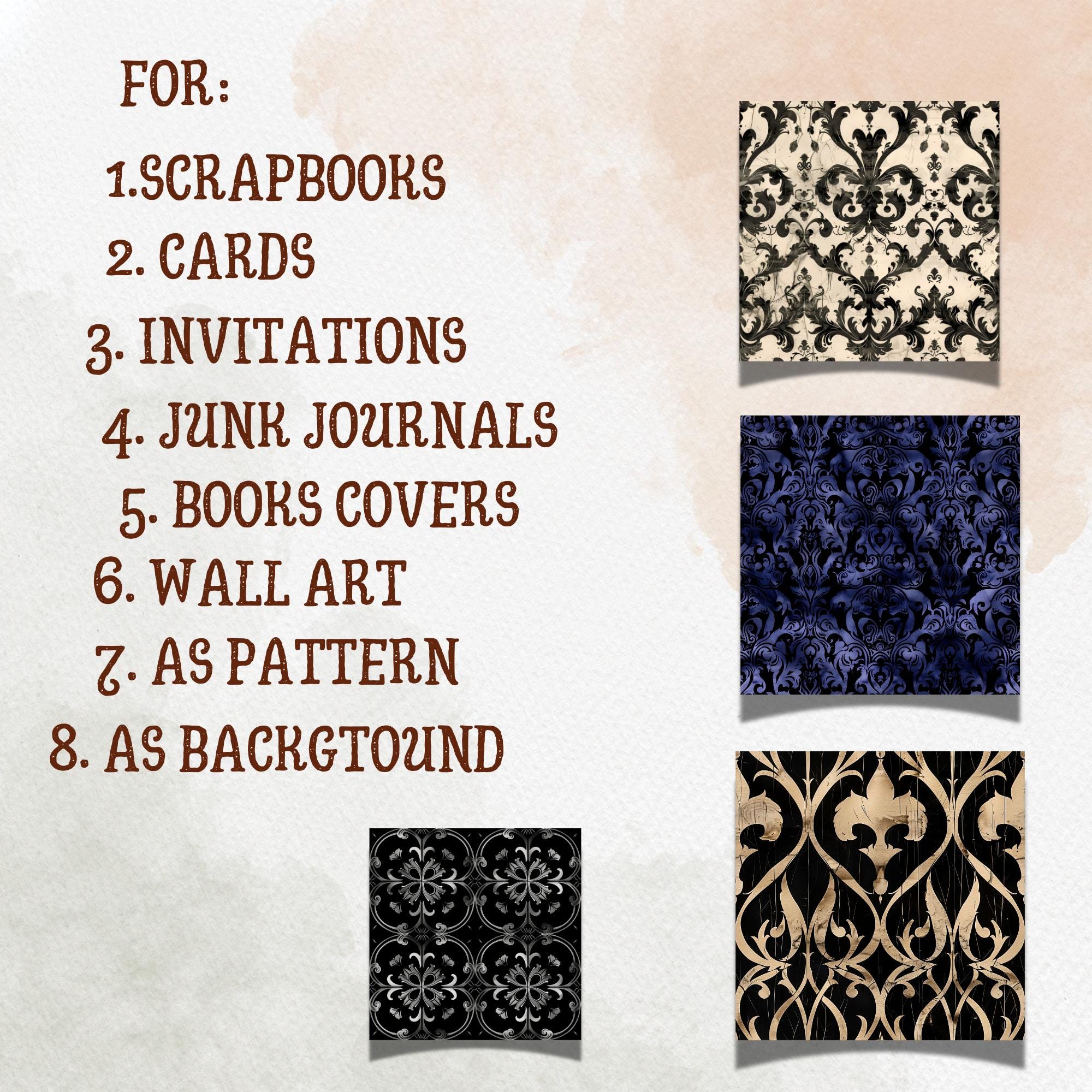 Seamless Gothic Digital Paper, Gothic Seamless Patterns, Skull Damask ...