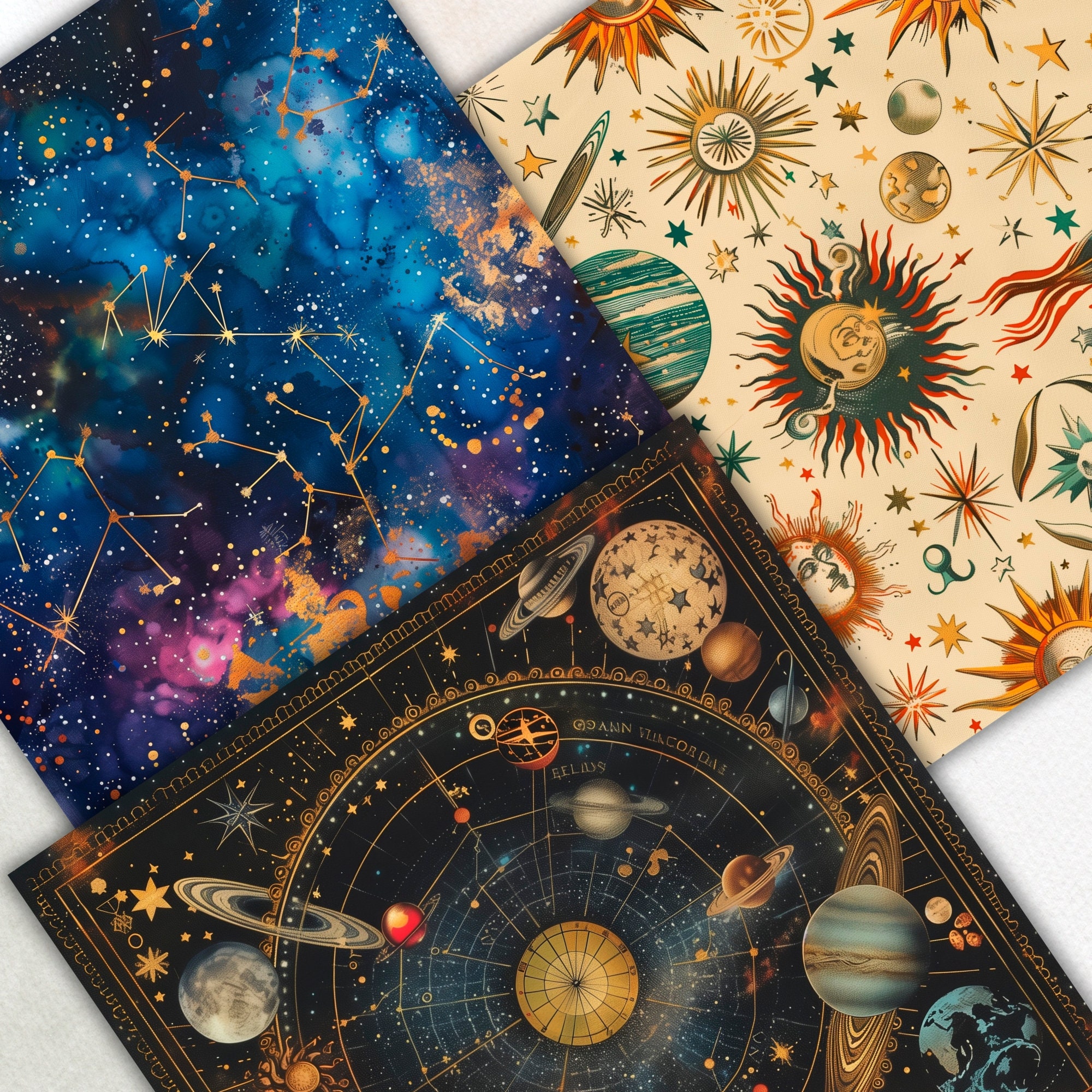 Vintage Celestial Digital Cards, Download Galaxy Paper, Zodiac ...