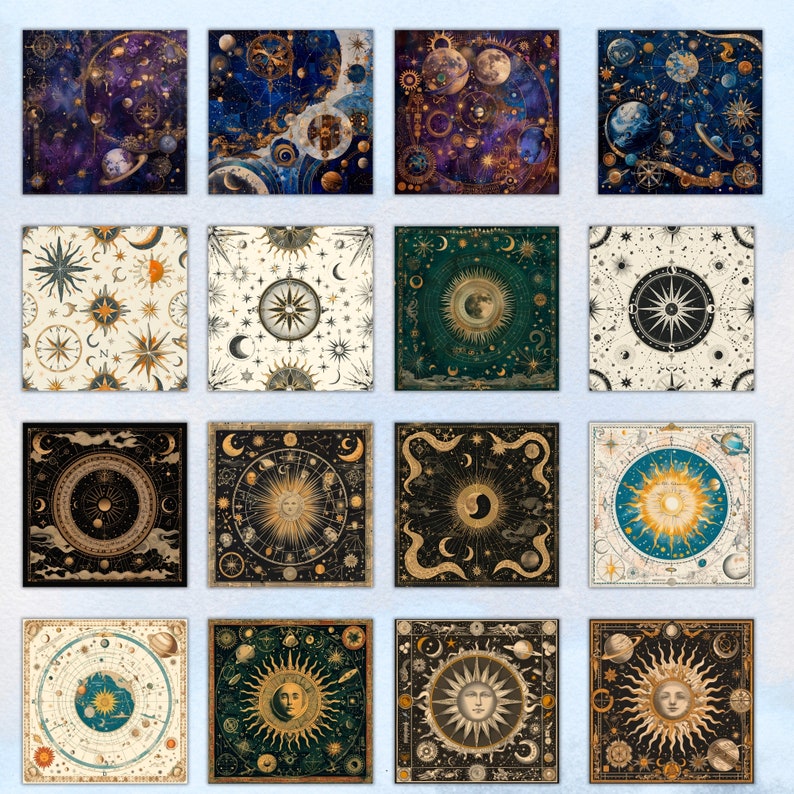 Mystical Galaxy Digital Paper, Download Moon Printable Scrapbook Paper ...